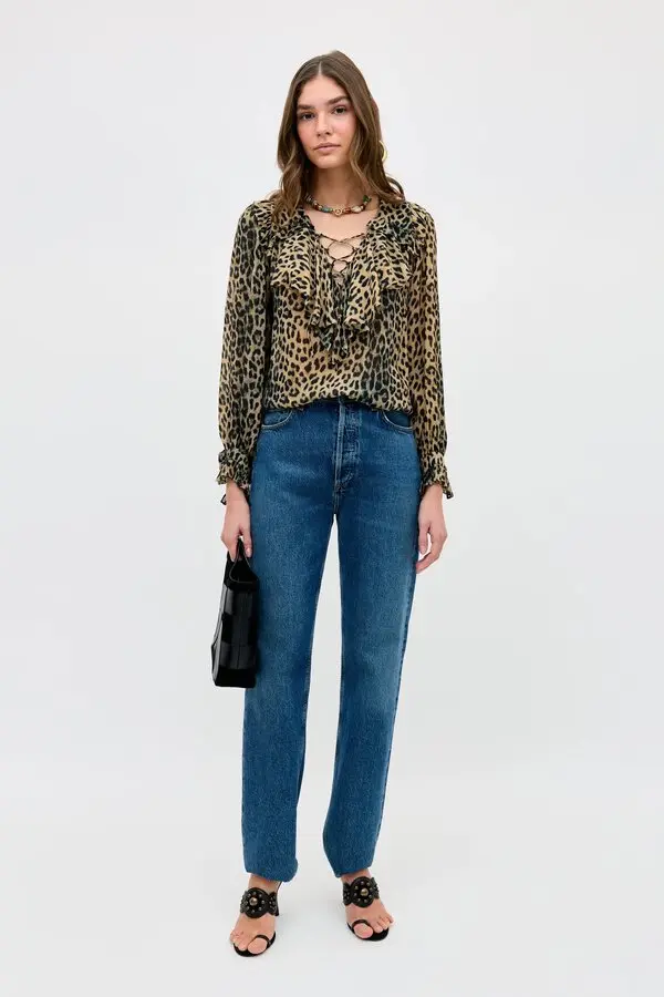 Rixo Milia Nina Leopard Blouse - Brown