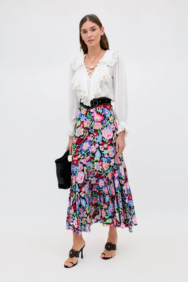 Rixo Libbie Ikat Bloom Charcoal Blouse
