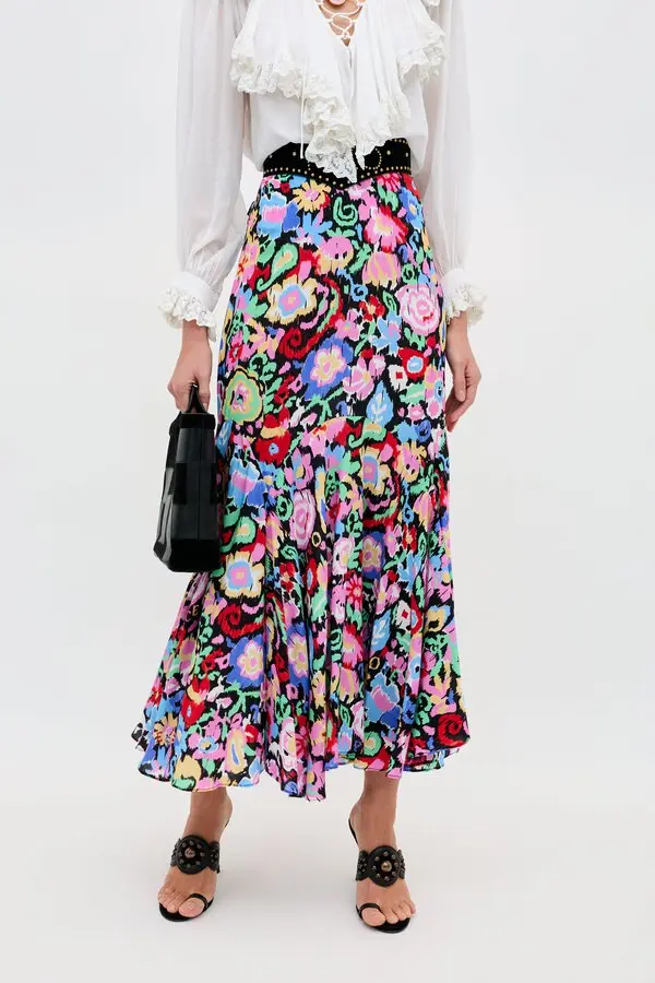 Rixo Libbie Ikat Bloom Charcoal Blouse