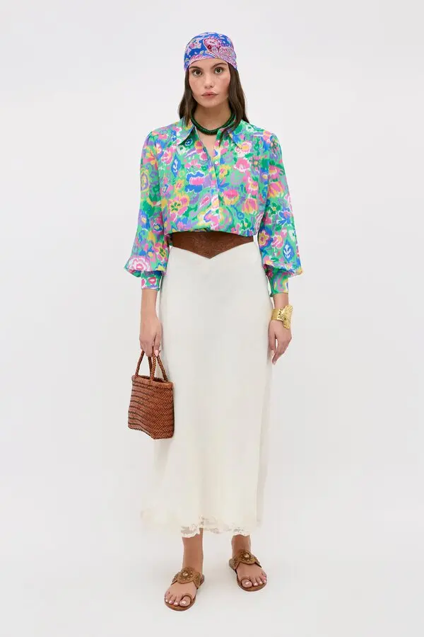 Rixo Blake Ikat Bloom Top - Green