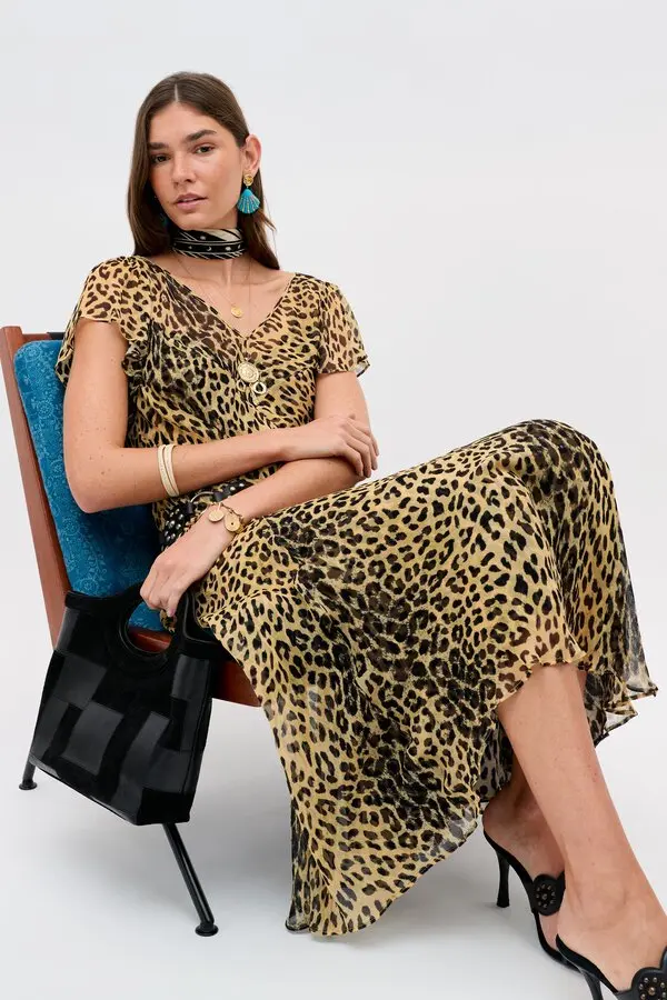 Rixo Bexley Nina Leopard Midi Dress