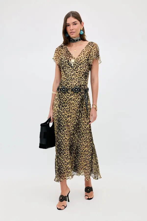 Rixo Bexley Nina Leopard Midi Dress
