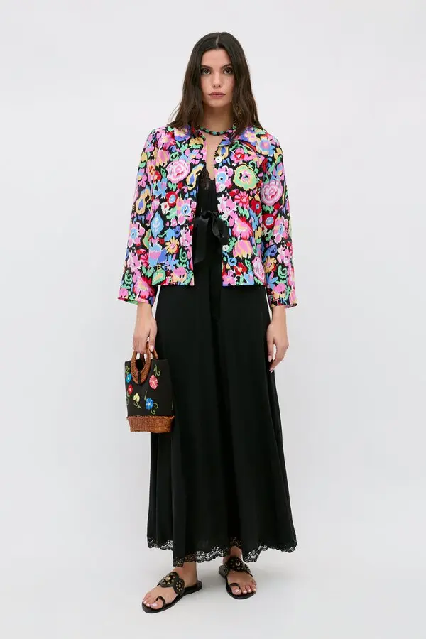 Rixo Ginette Ikat Bloom Charcoal Blouse