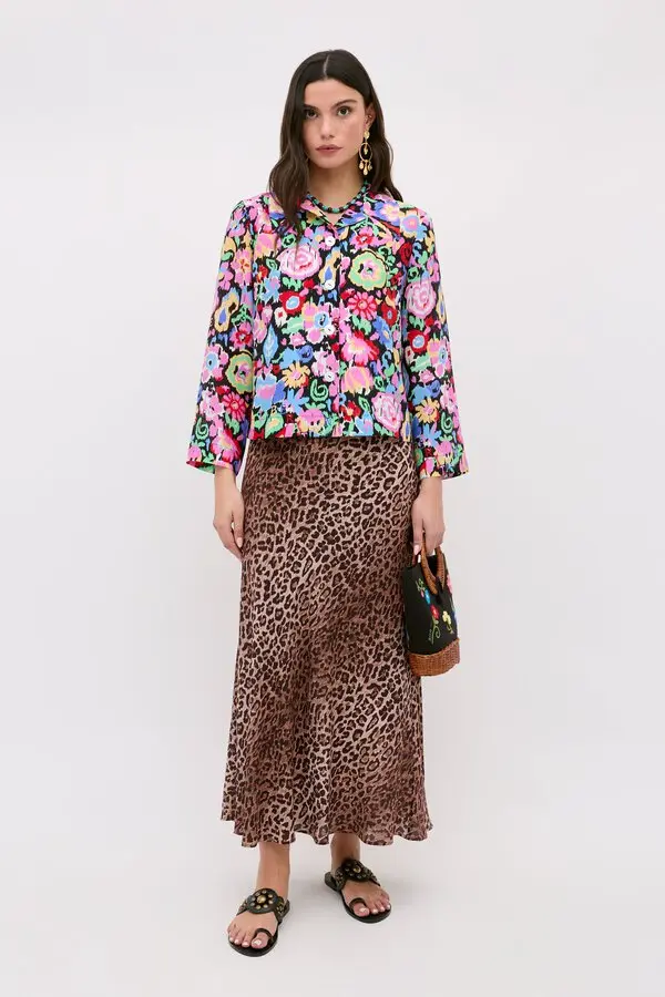 Rixo Ginette Ikat Bloom Charcoal Blouse