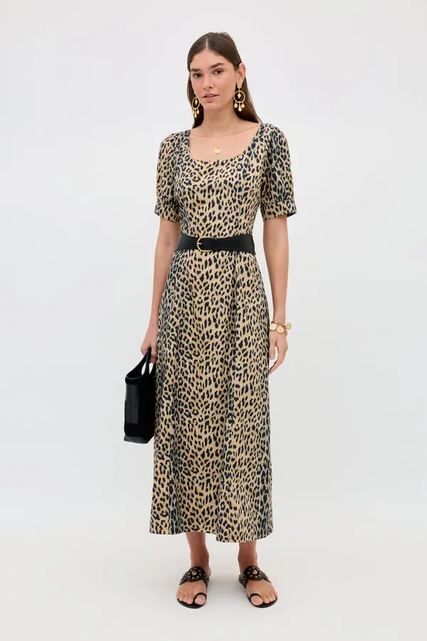 Rixo Kathleen Nina Leopard Midi Dress - Brown