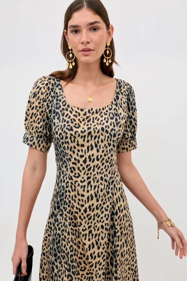 Rixo Kathleen Nina Leopard Midi Dress - Brown