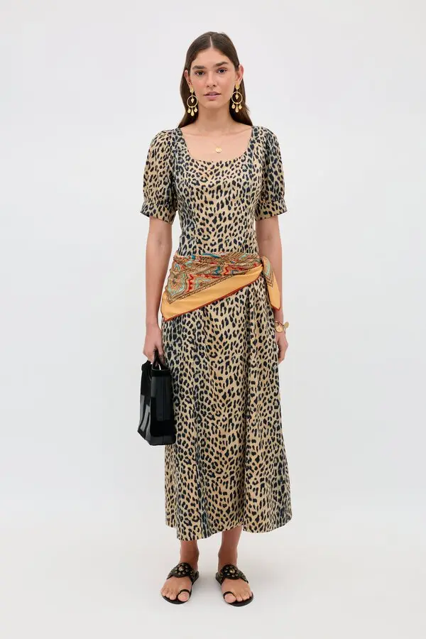 Rixo Kathleen Nina Leopard Midi Dress - Brown