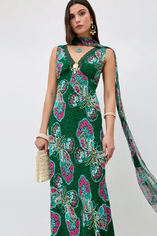Rixo Sandrine Butterfly Bloom Dress - Green