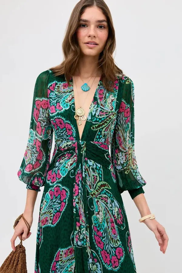 Rixo Meera Butterfly Bloom Blouse - Green