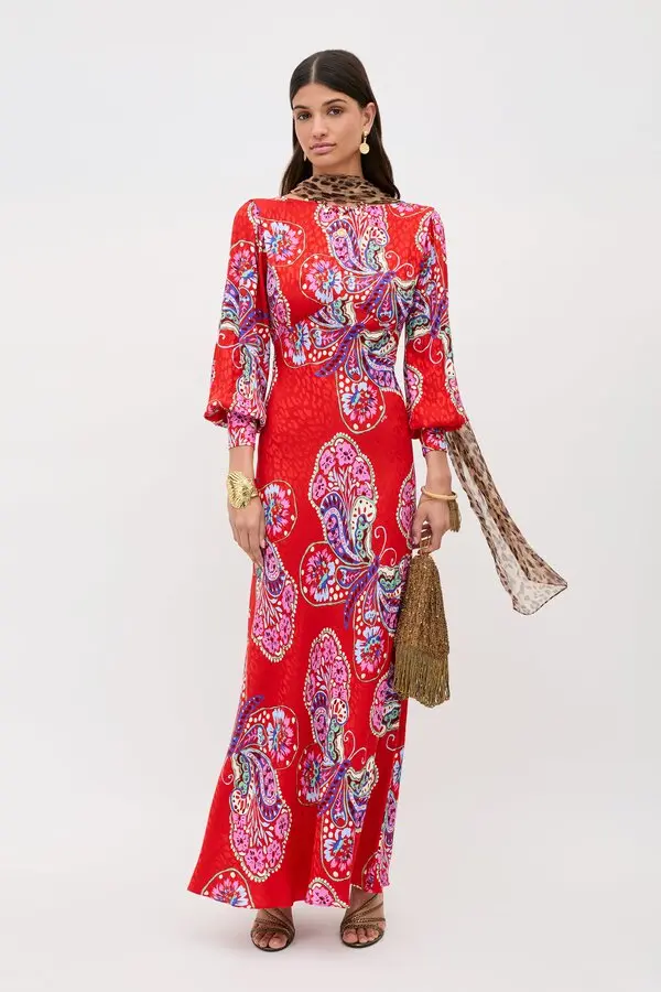 Rixo Marni Butterfly Bloom Jacquard Regular - Red