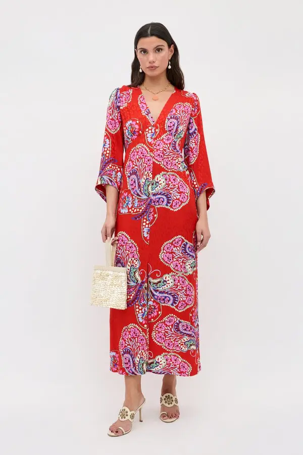 Rixo Dahlia Butterfly Bloom Jacquard Top - Red
