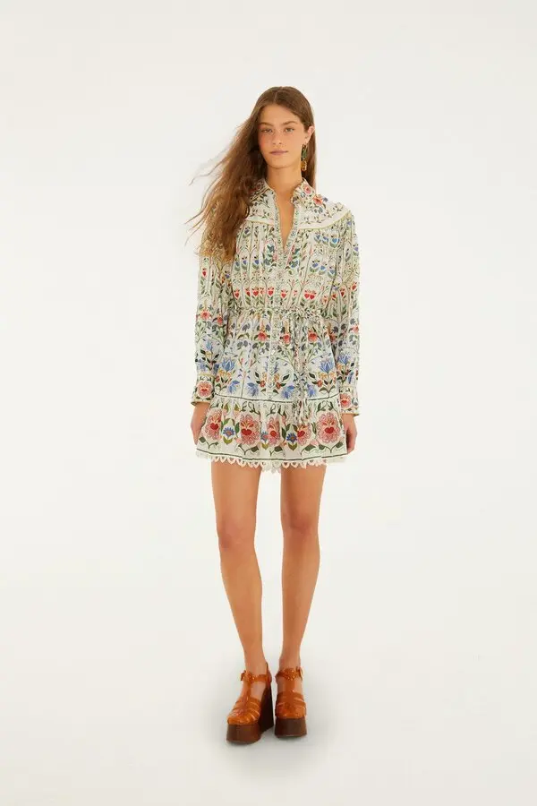 Farm Rio Stitched Garden Mini Dress - Stitched Garden Off-white