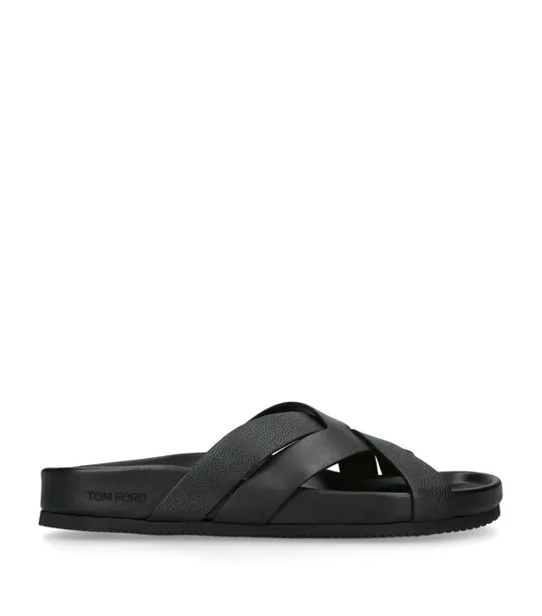 TOM FORD Leather Crossover Sandals - Black