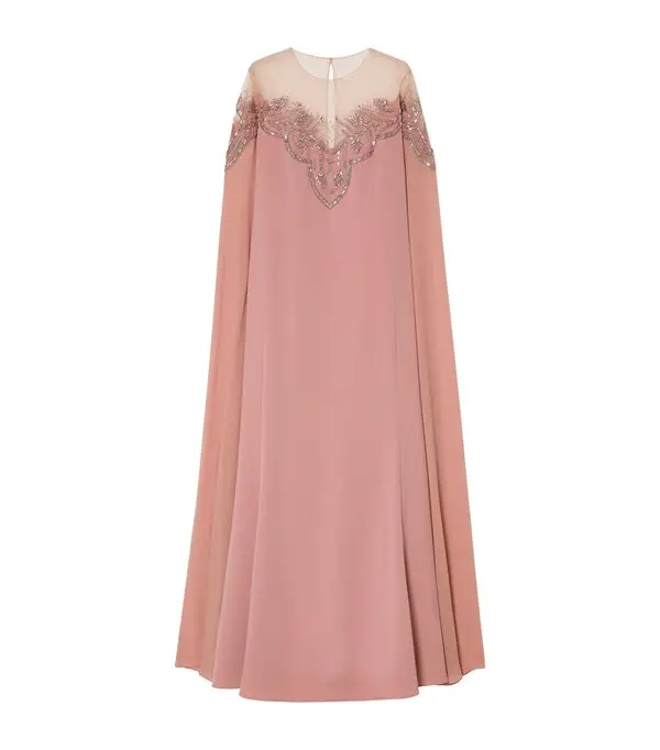 Marina Rinaldi Silk Embroidered Maxi Dress - Pink
