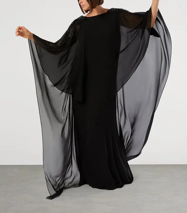 Marina Rinaldi Embellished Caped Gown - Black