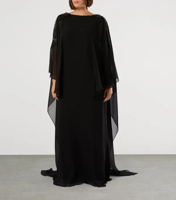 Marina Rinaldi Embellished Caped Gown - Black