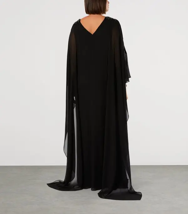 Marina Rinaldi Embellished Caped Gown - Black