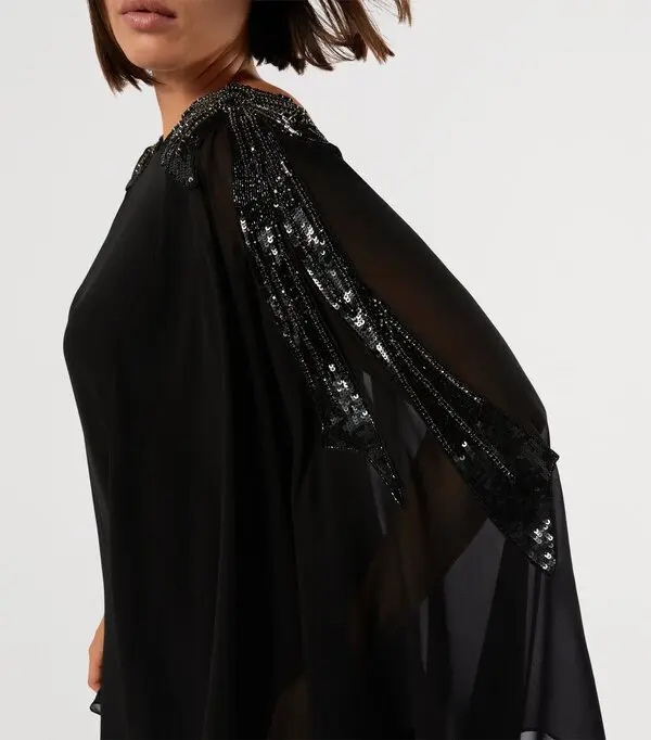 Marina Rinaldi Embellished Caped Gown - Black