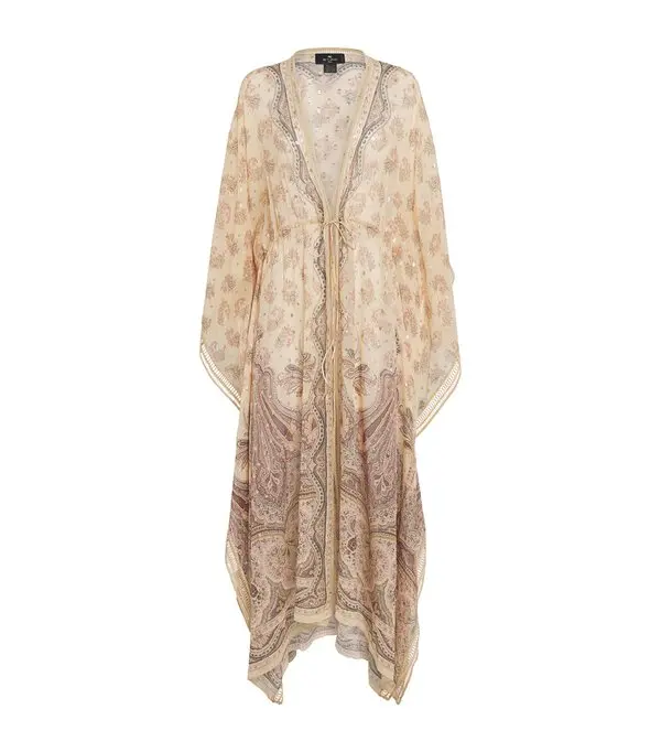 Etro Silk-lurex Paisley Robe - Beige