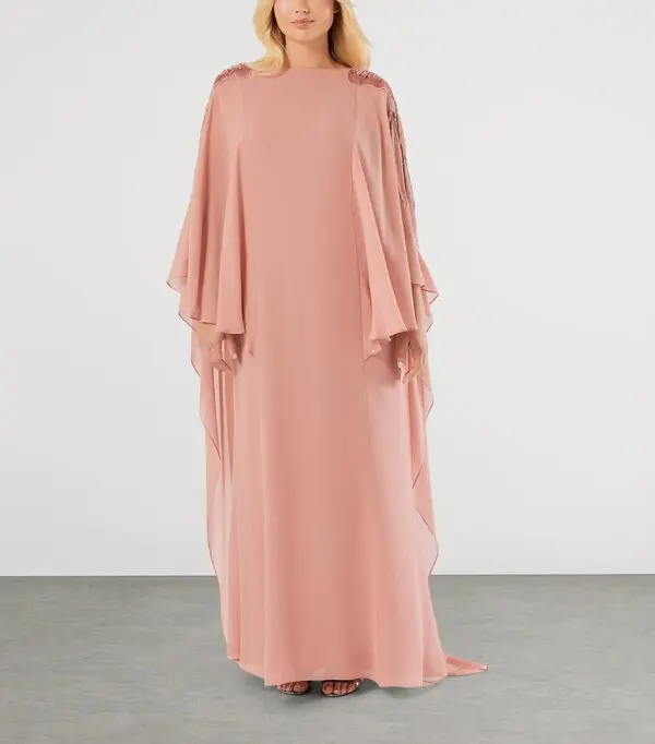Marina Rinaldi Embellished Caped Gown - Pink