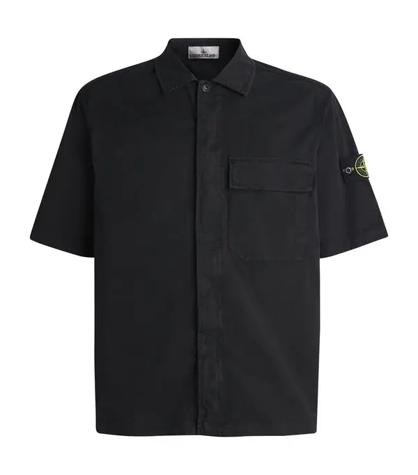 Stone Island Organic Cotton-blend Short-sleeve Shirt - Black