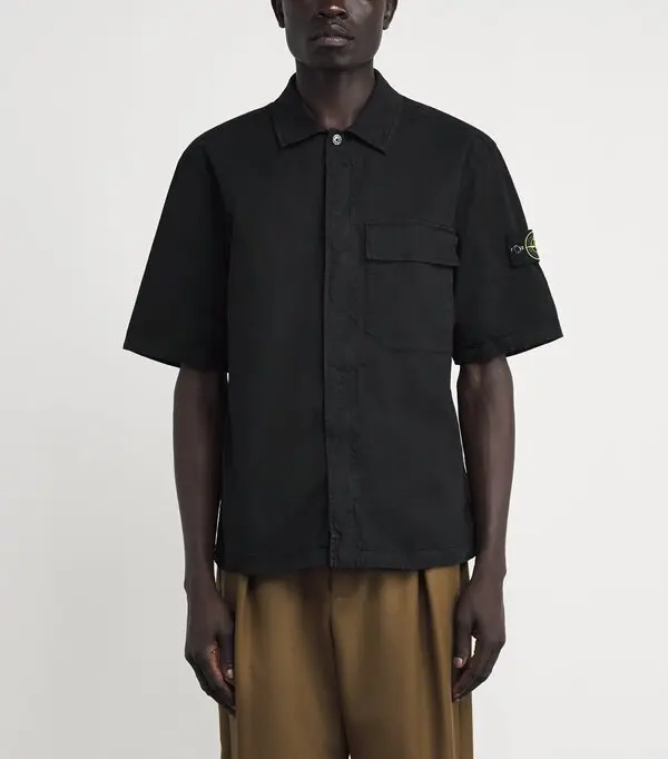 Stone Island Organic Cotton-blend Short-sleeve Shirt - Black