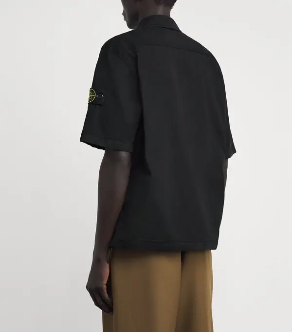 Stone Island Organic Cotton-blend Short-sleeve Shirt - Black