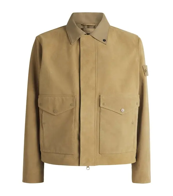 Stone Island Ghost Piece Split Leather Jacket - Beige