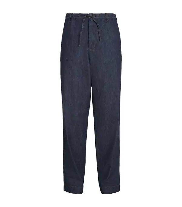 Dries Van Noten Denim Drawstring Straight Trousers - Navy