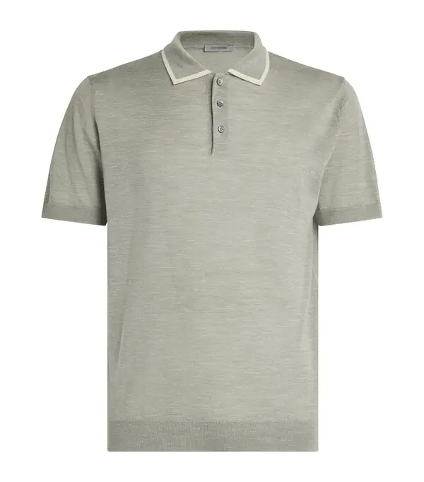 Corneliani Virgin Wool-silk-linen Polo Shirt - Green