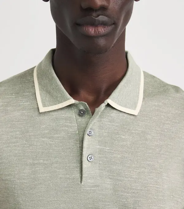 Corneliani Virgin Wool-silk-linen Polo Shirt - Green
