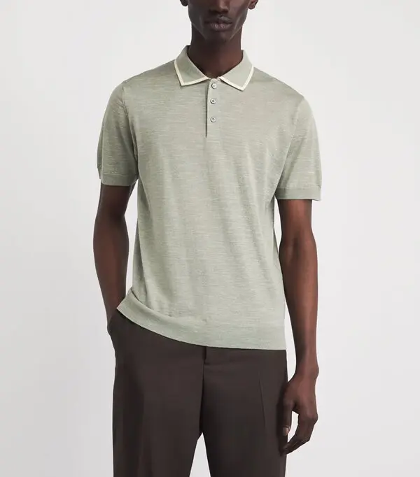 Corneliani Virgin Wool-silk-linen Polo Shirt - Green