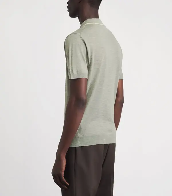 Corneliani Virgin Wool-silk-linen Polo Shirt - Green