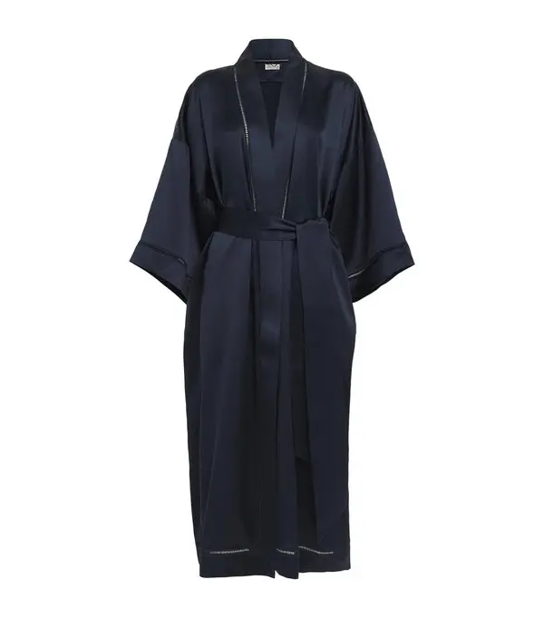 Olivia Von Halle Silk Gloria Robe - Navy