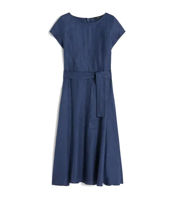Max Mara Linen Belted Midi Dress - Blue