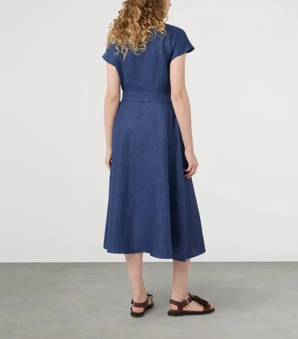 Max Mara Linen Belted Midi Dress - Blue | Editorialist