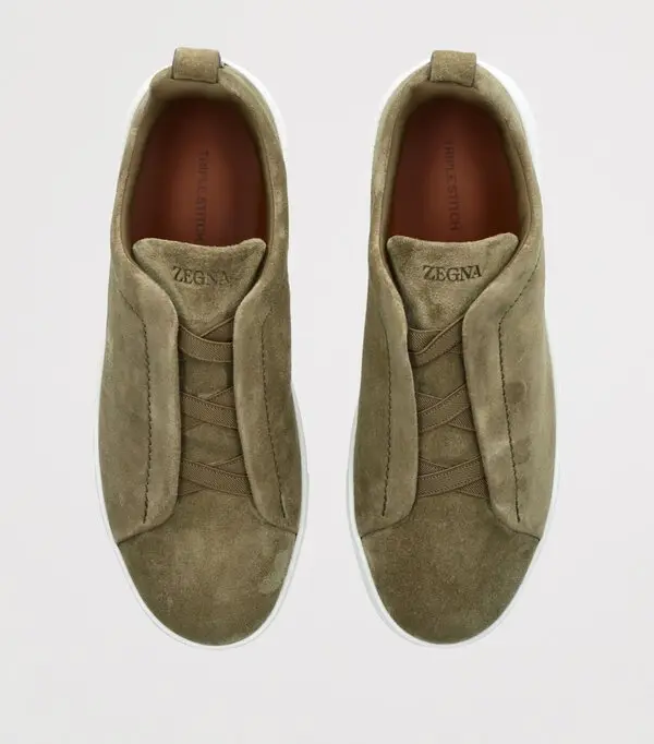 Zegna Suede Triple Stitch Sneakers - Green