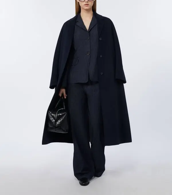Max Mara Virgin Wool Belted Coat - Blue