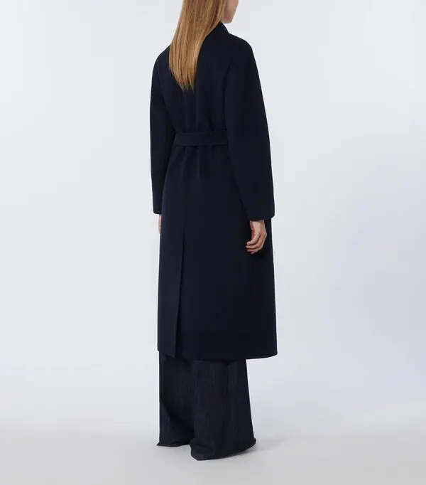 Max Mara Virgin Wool Belted Coat - Blue