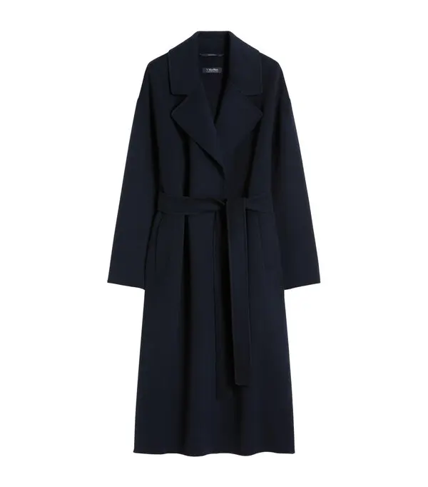 Max Mara Virgin Wool Belted Coat - Blue
