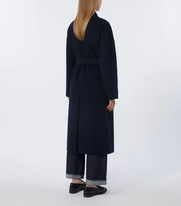 Max Mara Virgin Wool Belted Coat - Blue