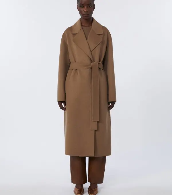 Max Mara Virgin Wool Belted Coat - Beige