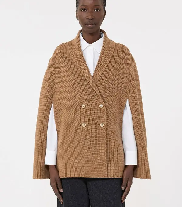 Max Mara Virgin Wool Double-breasted Cape - Beige