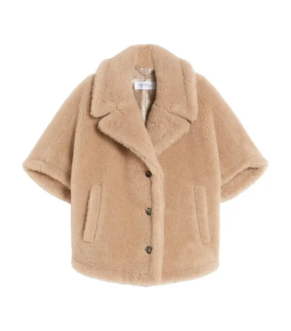 Max Mara Alpaca, Cashmere, And Silk Teddy Cape - Beige