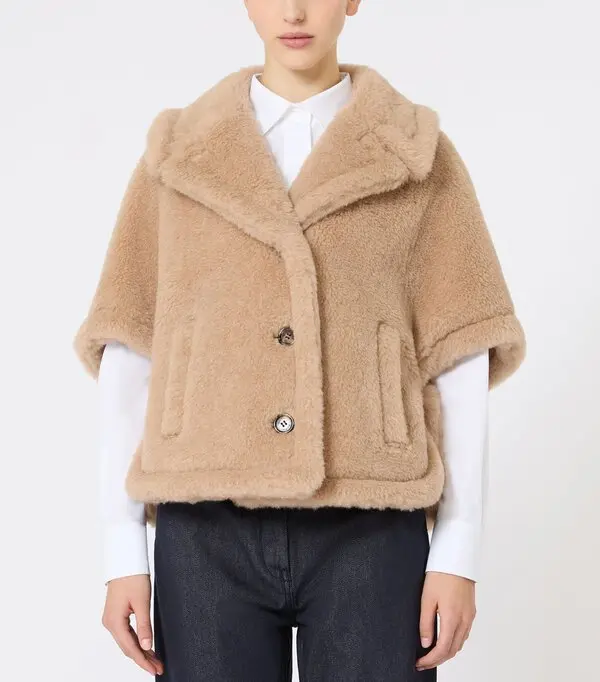 Max Mara Alpaca, Cashmere, And Silk Teddy Cape - Beige