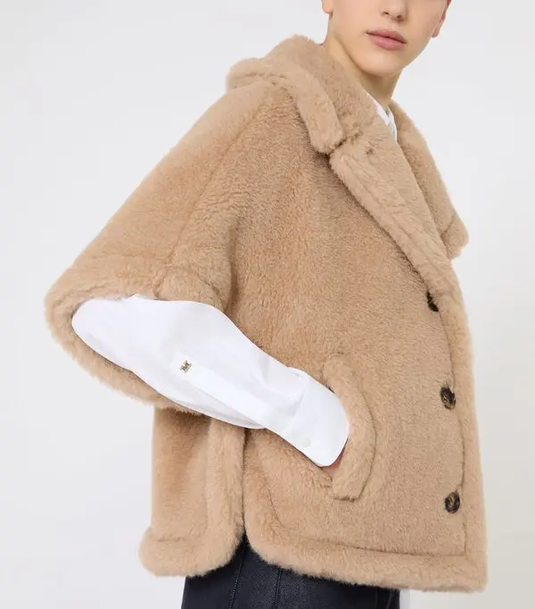 Max Mara Alpaca, Cashmere, And Silk Teddy Cape - Beige