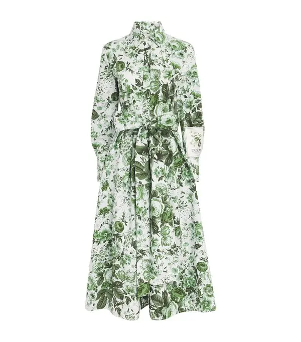Erdem Organic Cotton Floral Midi Shirt Dress - Green
