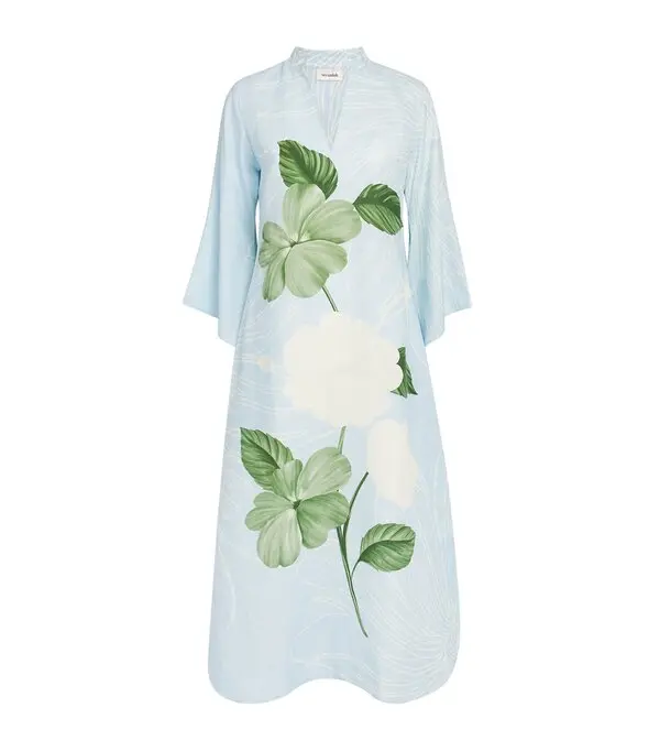 Verandah Linen-cotton Kaftan Maxi Dress - Blue