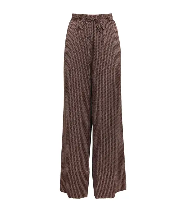 LAURA PITHARAS Silk Printed Drawstring Trousers - Brown