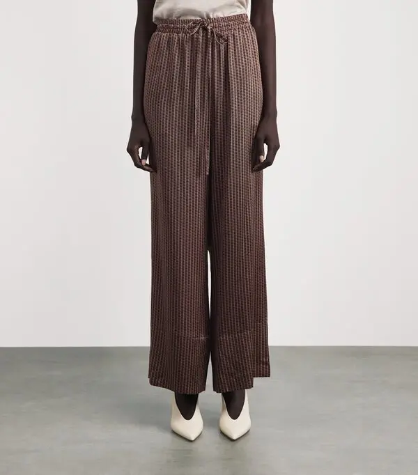 LAURA PITHARAS Silk Printed Drawstring Trousers - Brown